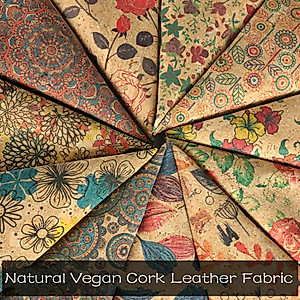 Tong Gu 39 x 53 inch Natural Cork Leather Floral Printed Faux Leather Fabric PU Garment Accessories Decor Sewing Material (76)