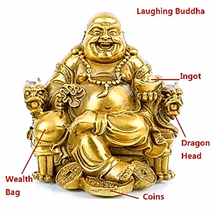 WEALTHCOMING Fengshui Decor Laughing Buddha Statue for Lucky & Happiness, God of Wealth Statue,Brass Buddhist Statues and Sculptures Home Decor Congratulatory Gifts (X-Large)