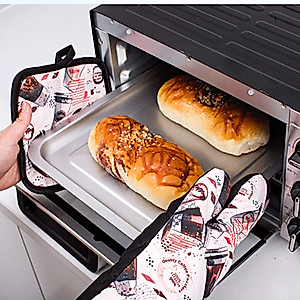 FSTIKO Funny Coffee Cup Oven Mitts and Pot Holders Sets 4 Pieces, Hot Pads Cotton Quilted Kitchen Mittens BBQ Gloves with Potholders Kitchen Microwave Gloves for Baking Cooking Grilling