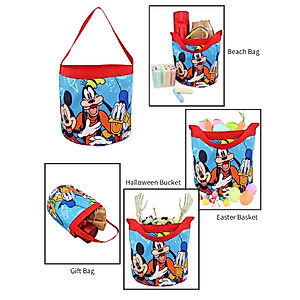 Mickey and Friends Collapsible Nylon Basket Bucket Tote Bag (One Size, Blue)
