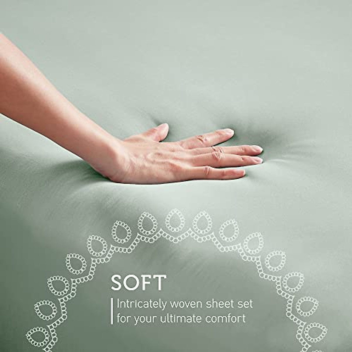 Hyde Lane 400 Thread Count 100% Cotton Queen Size Sheet Set, Cotton Sateen Sheets with Deep Pockets Fits Mattress Up to 14" Deep, Ultra Soft Thick Hotel Luxury Bed Bedding – 4 Piece Sea Foam