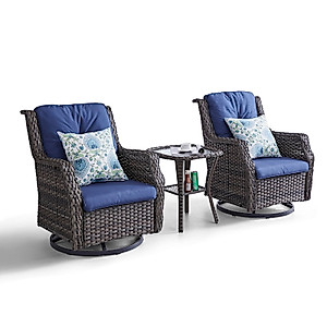 AOGROD Outdoor Swivel Rocker Patio Chairs Set, Wicker Rattan Glider Rocking Chairs Cushioned Seats, High Back and Deep Seating with Matching Side Table for Garden, Porch Deck or Backyard