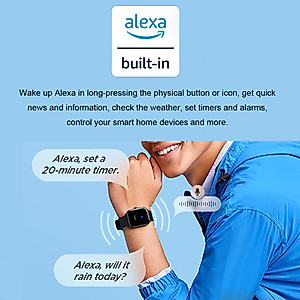 MEGIR Built-in Alexa Unisex Sports 1.55" Touch Screen Smart Watch Fitness Tracker/Heart Rate/Sleep Monitor/Sleep Monitor/SpO2 Pedometer with Blue Silicone Strap Touch Screen for Android iOS System