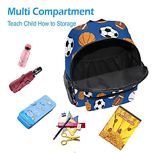 Emelivor Custom Football Blue Toddler School Backpack Children Kids Sports School Bag for Children Personalized Lightweight Toddler Bookbag with Chest Strap
