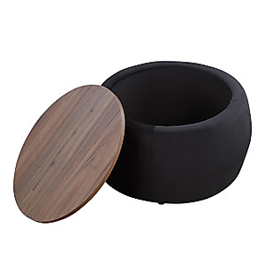 Morden Fort Ottoman Round Storage Coffee Table with Wooden Lid for Living Room, Circle 26" Ottoman, Black