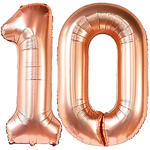 KatchOn, Huge Rose Gold Number 10 Balloon - Pack of 3 | Foil 10 Balloon Number, Groovy Backdrop | Groovy Birthday Banner for 10th Birthday Decorations for Girl and Groovy Party Decorations