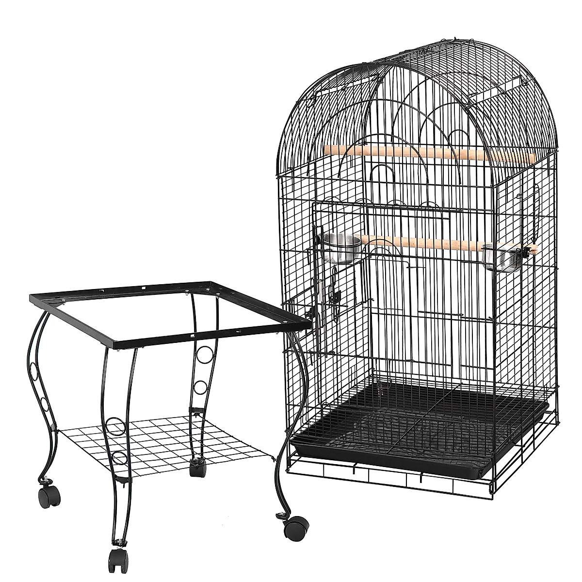 63.5 Inches Medium Bird Cage Open Top Parrot Cage with Detachable Stand, Rolling Wheels Lovebird Cockatiel Quaker Sun Parakeet Green-Cheek Conure Cage