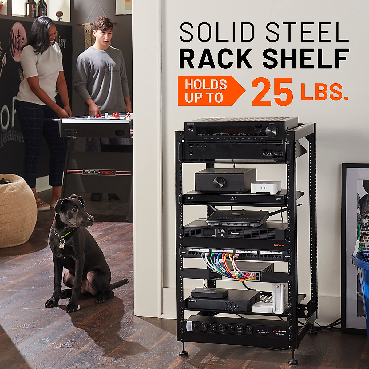 ECHOGEAR 1U Rack Shelf - Universal Design Works with Any Rack - Holds 25lbs of Servers, Network Gear, or AV Equipment - 12" Deep Steel Shelf with Ventilated Design - Install Hardware Included