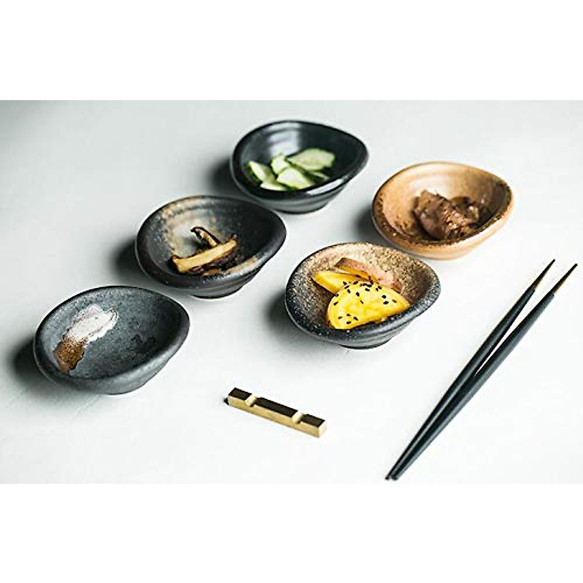 Colias Wing 3.5" Retro Style Black/Brown Stylish Design Multipurpose Porcelain Side Dish Bowl Seasoning Dishes Soy Dipping Sauce Dishes-Set of 5