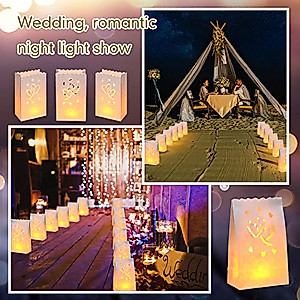 100 Pcs Valentine's Day White Luminary Bags Flame Resistant Candle Bags Hearts Design Valentines Luminaries Reusable Paper Lantern Bags Fire Retardant Candle Bags for Wedding Spring Engagement Event
