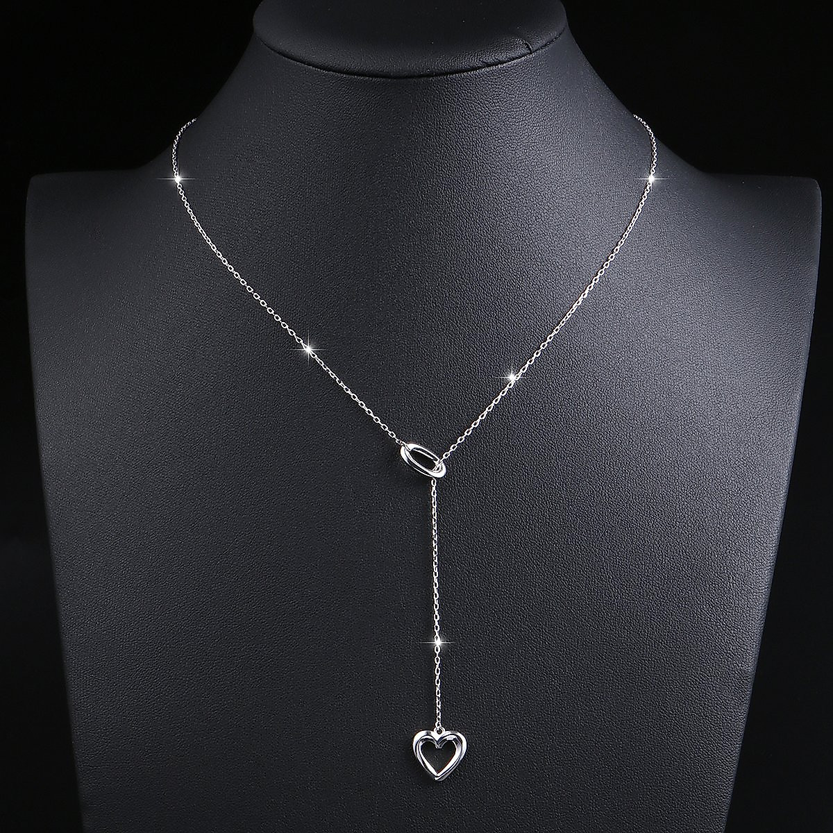 Long Necklace 925 Sterling Silver Adjustable Oval Heart Y Shaped Lariat Necklace for Women Teen Girls Gifts, 20 + 2 inches