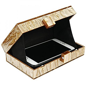 Women Evening Clutch Bags Acrylic Box Envelope Purse Handbags Lady Party Wedding Banquet Bag Shoulder Bag (Gold)