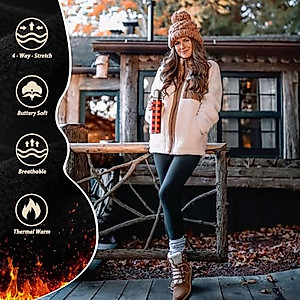 MOREFEEL Fleece Lined Leggings with Pockets for Women High Waisted Thermal Winter Tummy Control Yoga Pants Workout Tights Khaki