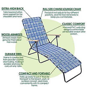 Garden Elements Folding Outdoor Patio/Lawn/Pool Chair Grey with Blue Woven Fabric and Arm Rests Lounger (2 Pack)