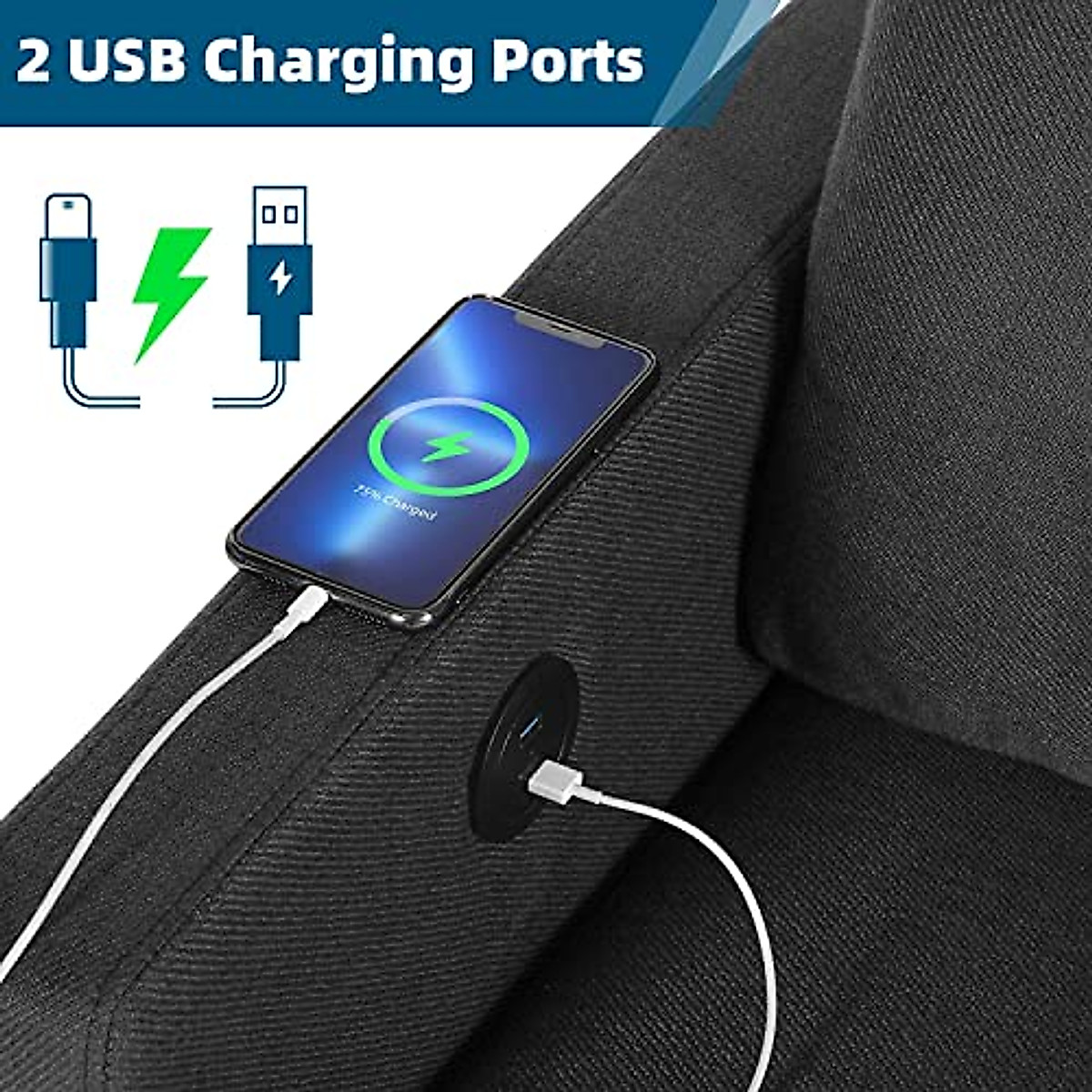 GRACFORCE Modern Living Room Furniture Sets 3 Piece, Mid Century Loveseat Sofa Sets Accent Arm Chair for Living Room w/ 2 USB, 2-Seater Small Couches for Small Spaces, Bedroom, Apartment, Dark Gray