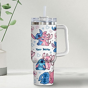 Generic Stitch Cups for Girls 40oz Cartoon Tumbler with Lid and Straw Vasos De Stitch Adult Sippy Travel Mugs with Handle Double Wall Vacuum Insulated Water Bottle Stitch Gifts