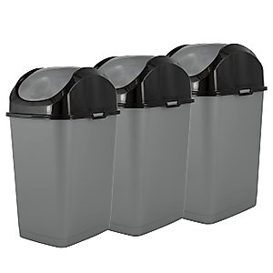 Superio Trash Can for Dorm Room with Lid 4.5 Gallon Plastic Garbage Can with Swing Top Lid, Medium Slim Waste Bin with Cover for Home, Kitchen, Office, Bedroom, Bathroom, College- 18 Qt (Gray/Black)