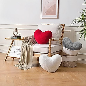Vdoioe Heart Pillow Fluffy Grey Heart Shaped Throw Pillows Super Soft Faux Rabbit Fur Heart Throw Pillow Outdoor Indoor Decorative Pillows