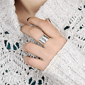 Boho-Magic 925 Sterling Silver Band Ring for Women Plain Thumb Wide Cuff Hammered Adjustable (7)