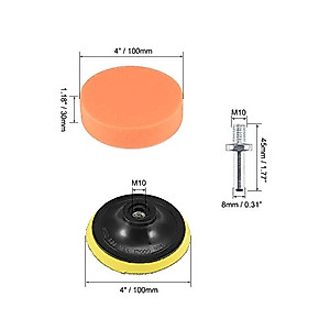 uxcell 4" Foam Drill Polishing Pad Kit, 5pcs Flat Sponge Pads 1pcs Hook and Loop Backing Pad with M10 Drill Adapter for Boat