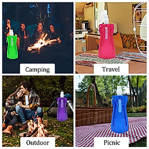 10pcs Collapsible Reusable Water Bottle with Carabiner Clip and folding funnel, for For Gym, Sports, Teams, Hiking, Camping, Biking, Outdoors, Beach, Traveling, Yoga & More, 5 Color