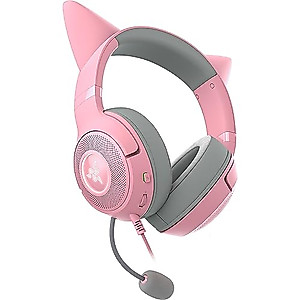 Razer Kraken Kitty V2 USB Wired Headset: Chroma RGB Kitty Ears - Stream Reactive Lighting - HyperClear Cardioid Mic - 40 mm Drivers - 7.1 Surround Sound - Comfortable Ear Cushions - Quartz Pink