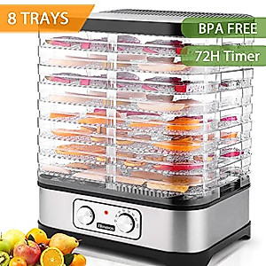 8-Tray Food Dehydrator Machine - BPA-Free Drying System with Nesting Tray for Home Kitchen - Perfect for Preserving Beef Jerky, Wild Food, and Fruit & Vegetables (Button Control)