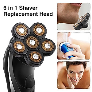 Electric Head Shavers for Bald Men, 6 in 1 Shaver Replacement Heads Multifunctional Electric Razor for Men Grooming Kit, Cordless Electric Shaving System(Black Gold)