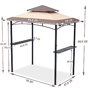 8'x 5' Grill Gazebo, Pop up Outdoor Gazebo, with 2 Storage Shelf and Hook Up, Double Tiered Grill Canopy Barbecue Gazebo, Waterproof Grill Canopy Shelter for Patio Backyard Sun Shade BBQ Canopy