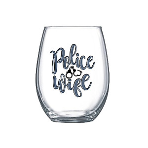 Police Wife Gift Idea Supplies for Her Large Stemless Wine Glass From Husband 0030