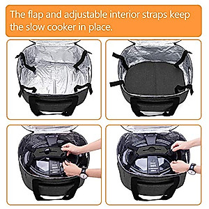 Luxja Insulated Slow Cooker Bag (with a Bottom Pad and Lid Fasten Straps), Slow Cooker Carrier Fits for Most 6-8 Quart Oval Slow Cooker, Black
