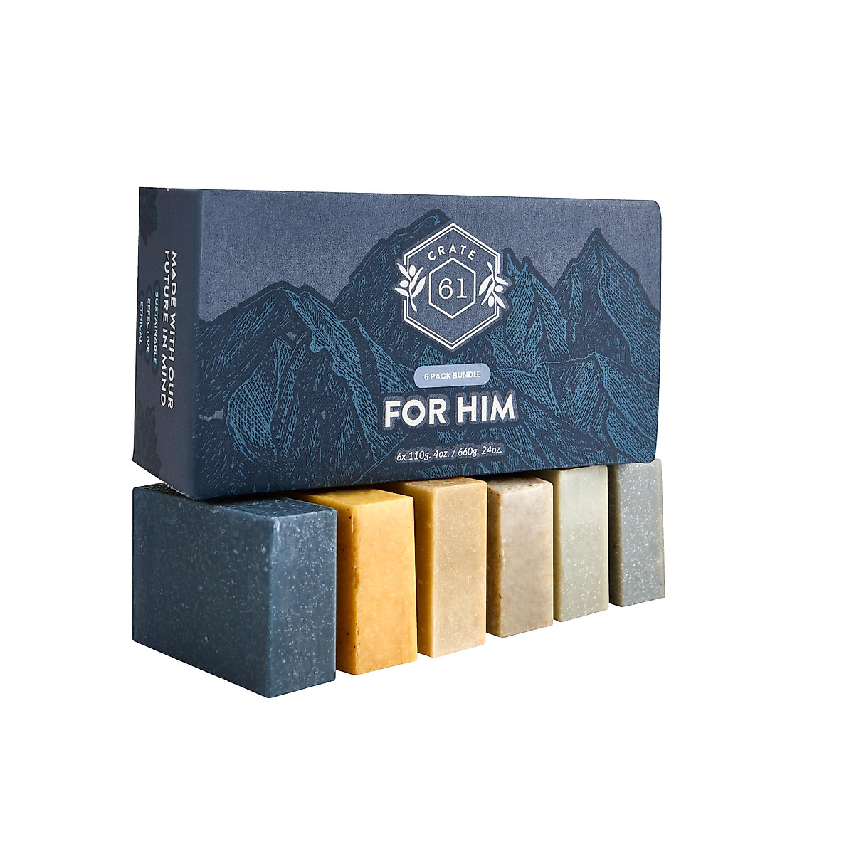 Crate 61, Handmade in Canada, Plant Based Cold Process Natural Bar Soap, With Premium Essential Oils, Dry Skin, Pack of 6 (For Him)