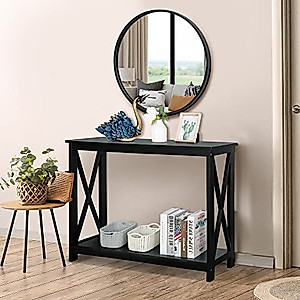 SUPER DEAL 2-Tier Narrow Console Sofa Side Table for Entryway/Hallway/Living Room, 39.3in L x 11.8in W x 31.6in H, Black
