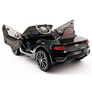 Rock Wheels Licensed Bentley EXP12 Kids Ride on Toy Car, 12V Battery Powered Children Electric 4 Wheels w/Parent Remote Control, Foot Pedal, 2 Speeds, Music, Aux, LED Headlights (Black)