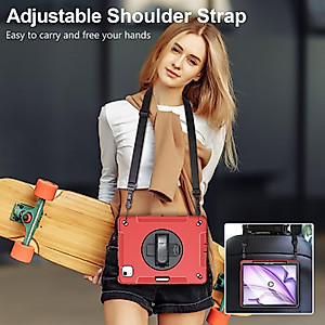 Miesherk Stock Case for iPad Air 13'' 2024: Military Grade Shockproof Rugged Case for iPad Air 13''（M2） W/Screen Protector - Stand - Handle - Shoulder Strap - Pen Holder，Black+Red