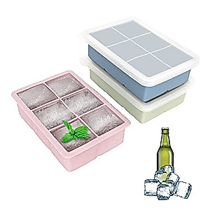 Excnorm Ice Cube Trays 3 Pack - Large Size Silicone Ice Cube Molds with Removable Lids Reusable and BPA Free for Whiskey, Cocktail, Stackable Flexible Safe Ice
