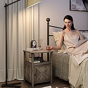 JOINHOM Farmhouse Nightstand Bedroom, End Table with Barn Door and Shelf, Wooden Side Table for Living Room, Office, Bedroom