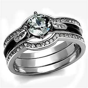 Marimor Jewelry His Hers 4 Piece Silver and Black Stainless Steel Wedding Engagement Ring Band Set Women's Size 10 Men's 08mm Size 10