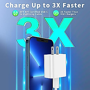 [Apple MFi Certified] iPhone 20W USB-C Fast Charger, 2-Pack 20W USB-C Power Adapter with 2Pack 6FT USB C to Lightning Charge Sync Cord Cable Compatible with iPhone 14/13/12/11/XS/XR/X/SE/iPad/AirPods