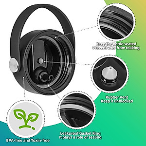 Tonlinco Straw Lid for Hydroflask Wide Mouth,Lids With Straw Compatible with Hydro Flask 20 32 40 oz Wide Mouth Wide Mouth Straw Lid Compatibility Most Sports Water Bottle (Black)