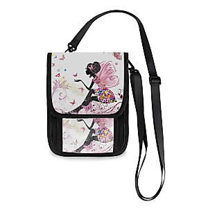 ALAZA Flower Fairy Pink Butterfly Small Crossbody Wallet Purse Cell Phone Bag Rfid Passport Holder with Credit Card Slots
