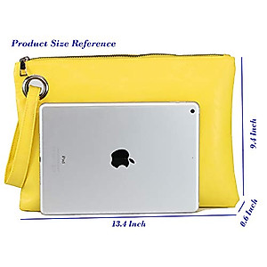 AMAZE Womens Oversized Clutch Bag Large PU Leather Pouch Evening Handbags Envelope Purse with Wristlet Shoulder Lady (Yellow)