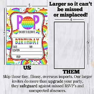 Pop On Over Popper Toy Fidget Themed Birthday Party Invitations for Kids, 20 5x7 Fill In Cards with Twenty White Envelopes by AmandaCreation