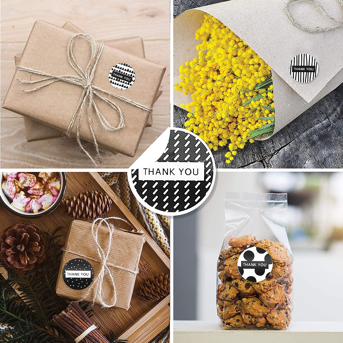 POTTIIS 500PCS 1.5 inch Black and White Patterned Thank You Stickers,8 Different Design Thank You Designs for Business Packaging,Thank You Labels for Gifts Bags,Boxes and Envelope Sealing