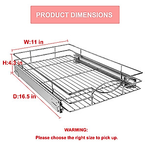 Sikarou Pull Out Cabinet Organizer 11" W x 16.5" D, Heavy Duty Kitchen Cabinet Pull Out Shelves, Slide Out Wire Basket for Kitchen Cabinets, Bathroom, Pantry, Chrome Finish…