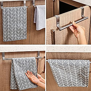Stainless Steel Kitchen Towel Holder, Cupboard Door Towel Rack Bar Holders for Kitchen Cabinet Towel Rag Rack Over Door Towel Bar Hanger, Silver (9 inch)