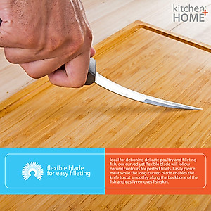 Kitchen + Home Fillet Knife – Flexible 7” Ultra Sharp Surgical Stainless Steel Curved Boning Knife