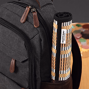 Creative Mark Paint Brush Roll Up Case - Bamboo Brush Mat with Tie Closure, 8 Large Pockets for Short and Long Handle Brushes, Breathable Design for Artists, Teachers, Students