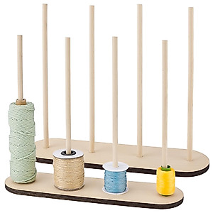 PH PandaHall Wooden Ribbon Rack Storage Ribbon Organizer Spool Holder Wire Spool Stand Holder for Sewing Craft Mesh Wreath Crochet Thread Tulle Roll Florist Arts Wrapping Gift, 14.2x3.8x11.8inch