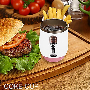 Vintage Microphone Printed Thermos Cup Stainless Steel Travel Mugs Stemless Double Wall Insulated Coffee Cup Insulated Wine Glasses Travel Tumbler for Cold & Hot Drinks